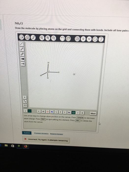 Solved NH,CI Draw the molecule by placing atoms on the grid | Chegg.com