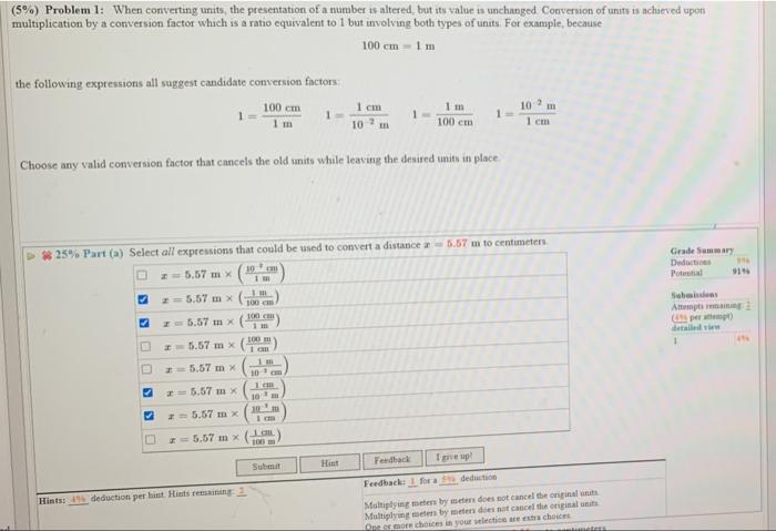 Solved (5%) Problem 1: When converting units, the | Chegg.com