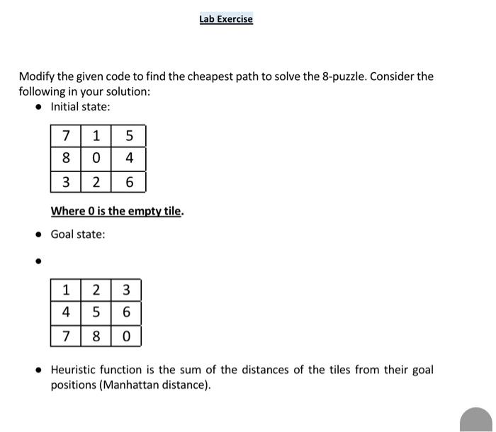 Solved Lab Exercise Modify the given code to find the | Chegg.com
