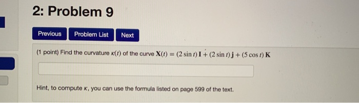 Solved 2: Problem 9 Previous Probler List Next (1 point) | Chegg.com