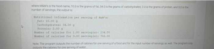Solved 8.25 LAB: Nutritional information | Chegg.com Solved 8.25 LAB: Nutritional information | Chegg.com