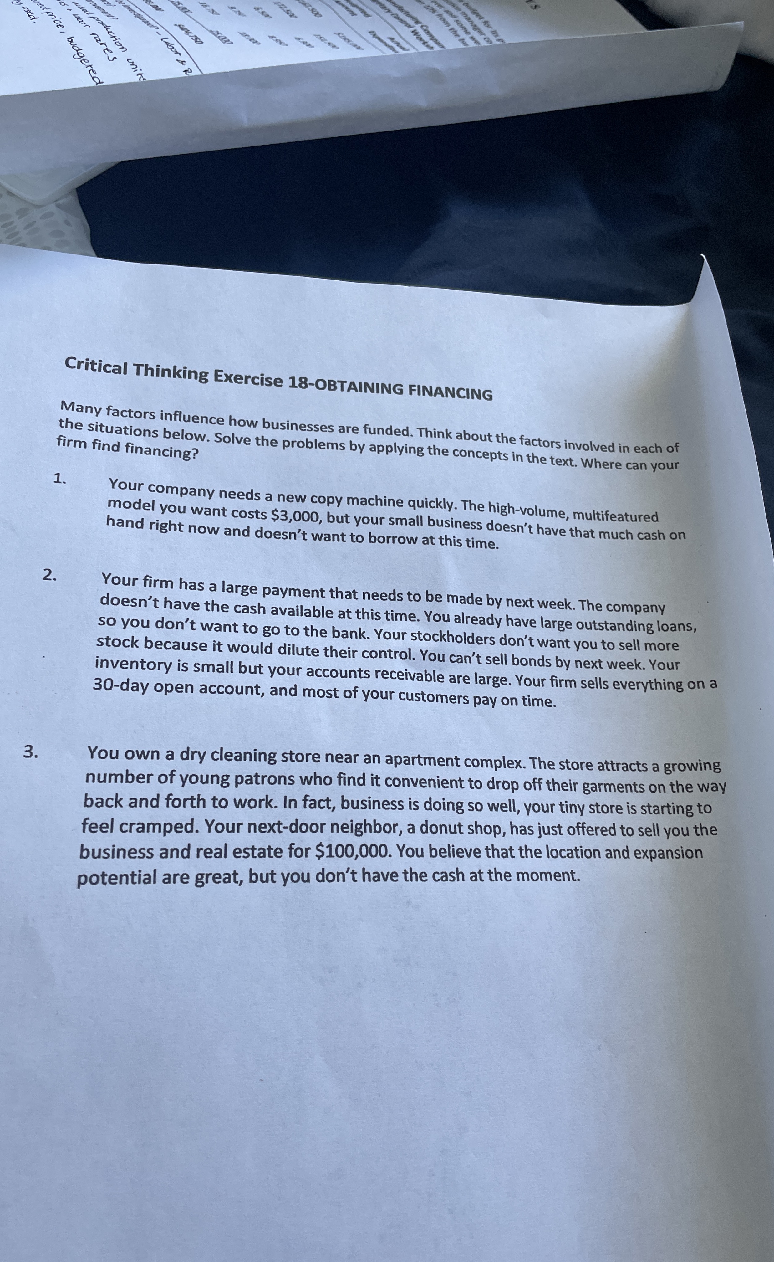 Solved Critical Thinking Exercise 18-OBTAINING FINANCINGMany | Chegg.com