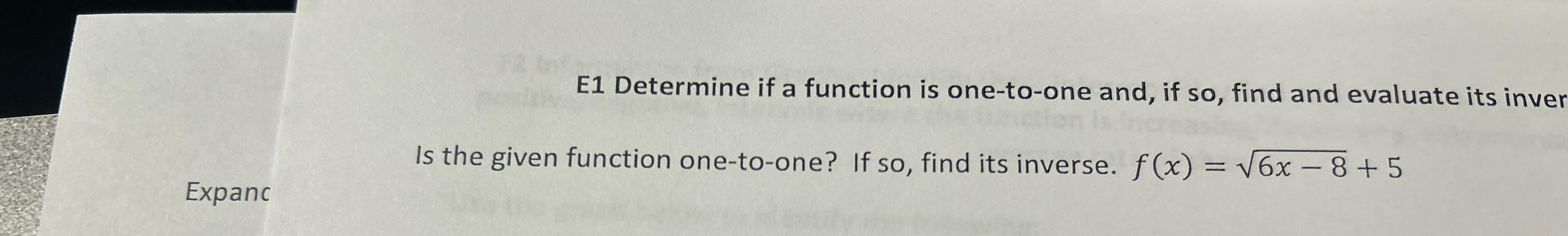 Solved E1 ﻿Determine if a function is one-to-one and, if so, | Chegg.com