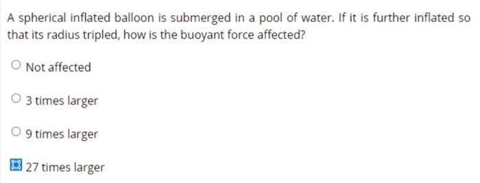 Solved A spherical inflated balloon is submerged in a pool | Chegg.com