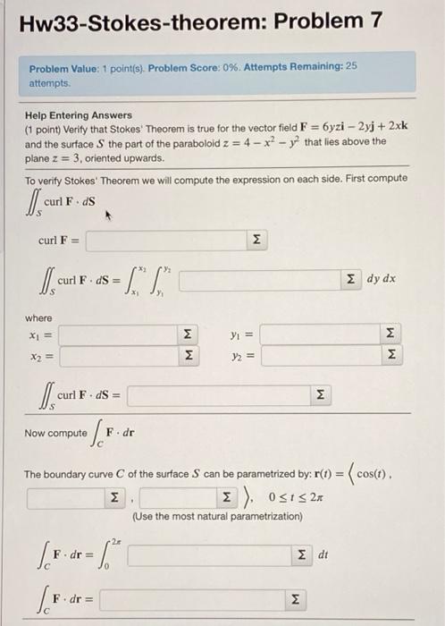 Solved Hw33-Stokes-theorem: Problem 7 Problem Value: 1 | Chegg.com