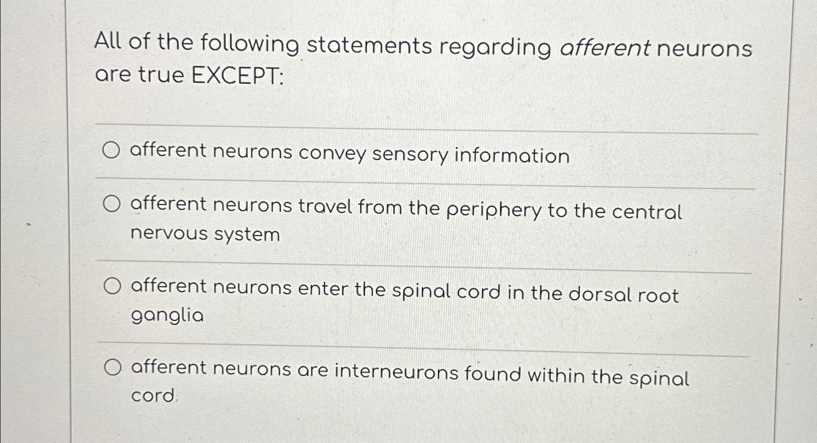 Solved All of the following statements regarding afferent | Chegg.com