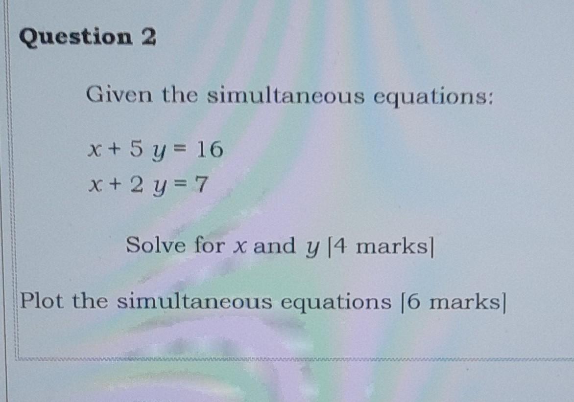 Solved Given The Simultaneous Equations X 5y 16x 2y 7 Solve