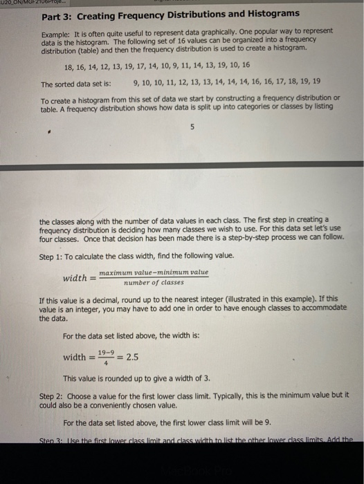 Solved Part 3: Creating Frequency Distributions and | Chegg.com