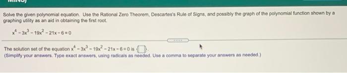 Solved Solve the given polynomial equation. Use the Rational | Chegg.com