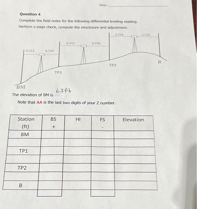 Solved Name Question 4 Complete the field notes for the | Chegg.com