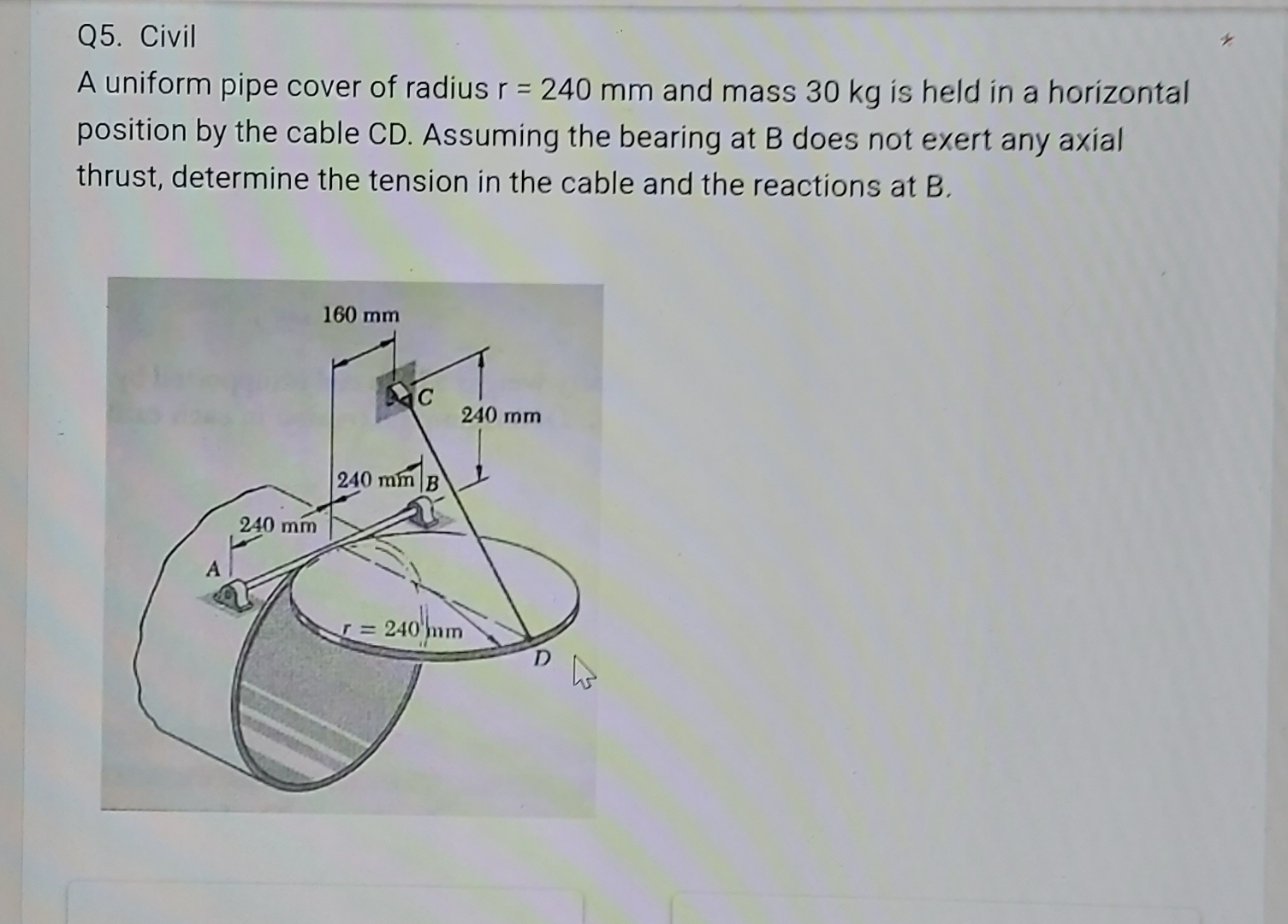 Solved Q5. ﻿CivilA uniform pipe cover of radius r=240mm ﻿and | Chegg.com