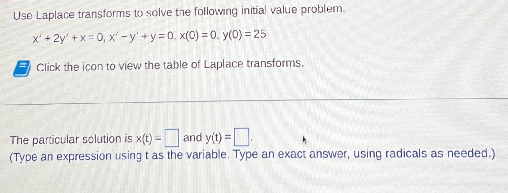 Solved Use Laplace transforms to solve the following initial | Chegg.com