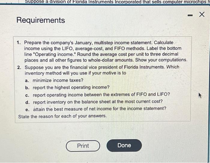 Solved Suppose a division of Florida Instruments | Chegg.com