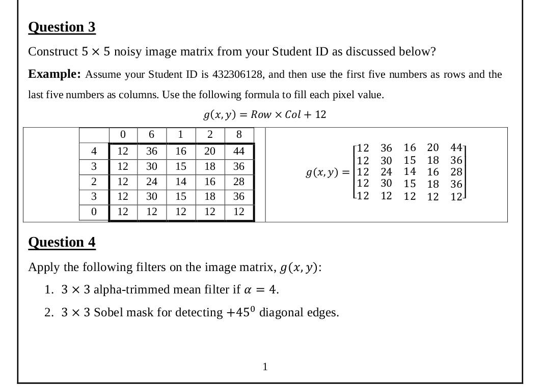 Construct 5×5 noisy image matrix from your Student ID | Chegg.com