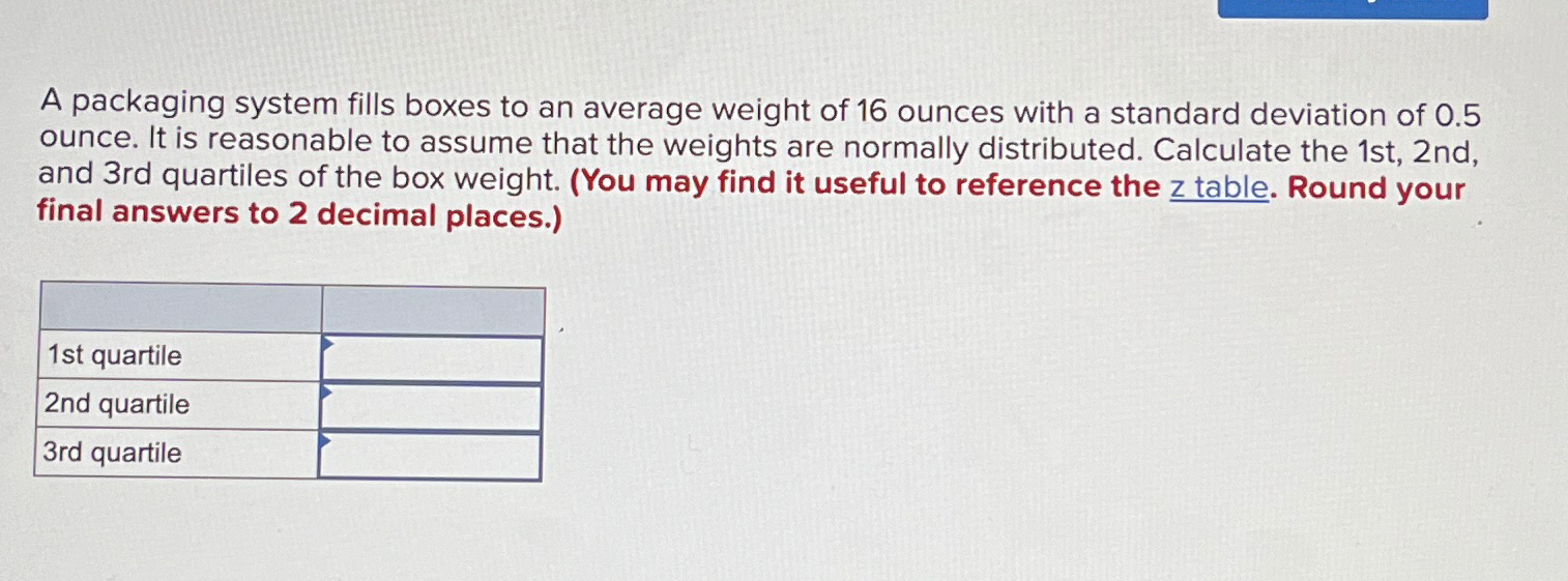 Solved A packaging system fills boxes to an average weight | Chegg.com