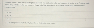 Solved Observer A sees a pendulum occillating back and forth | Chegg.com