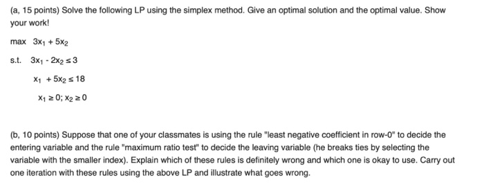 Solved (a, 15 points) Solve the following LP using the | Chegg.com