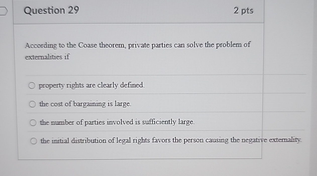 Solved Question 292 ﻿ptsAccording to the Coase theorem, | Chegg.com