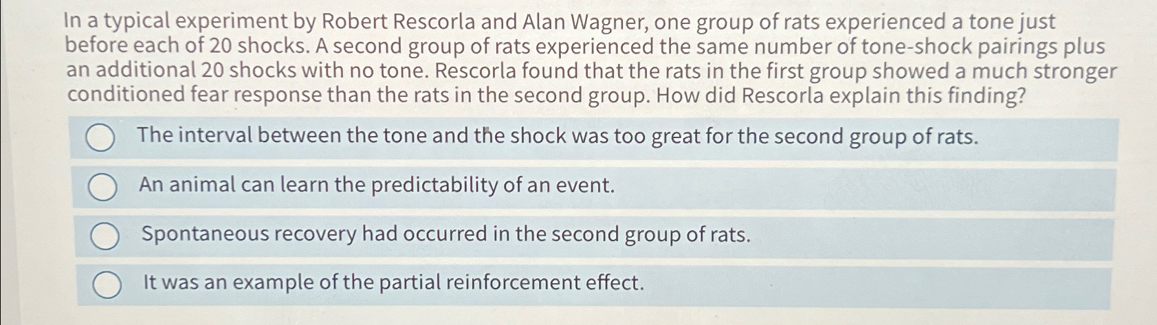 Solved In a typical experiment by Robert Rescorla and Alan | Chegg.com