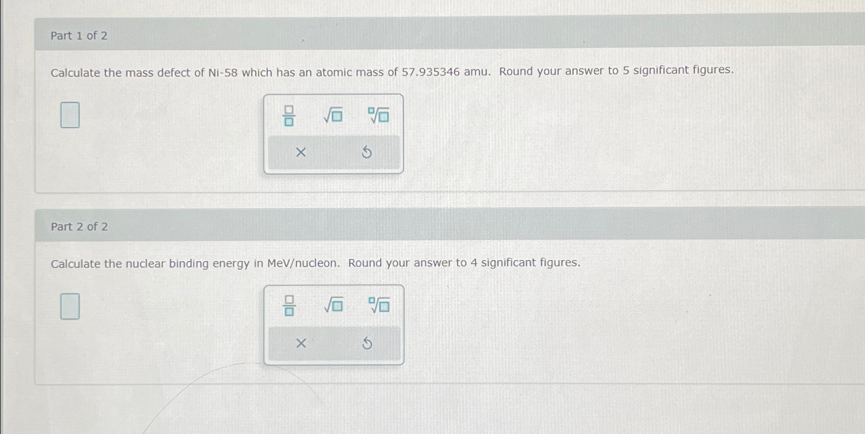 Solved plz solve bothPart 1 ﻿of 2Calculate the mass defect | Chegg.com