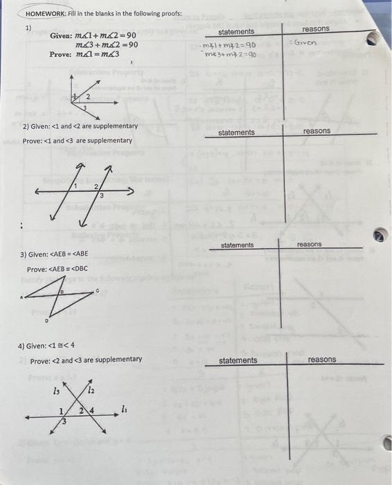 Solved HOMEWORK: Fill in the blanks in the following proofs: | Chegg.com Solved HOMEWORK: Fill in the blanks in the following proofs: | Chegg.com