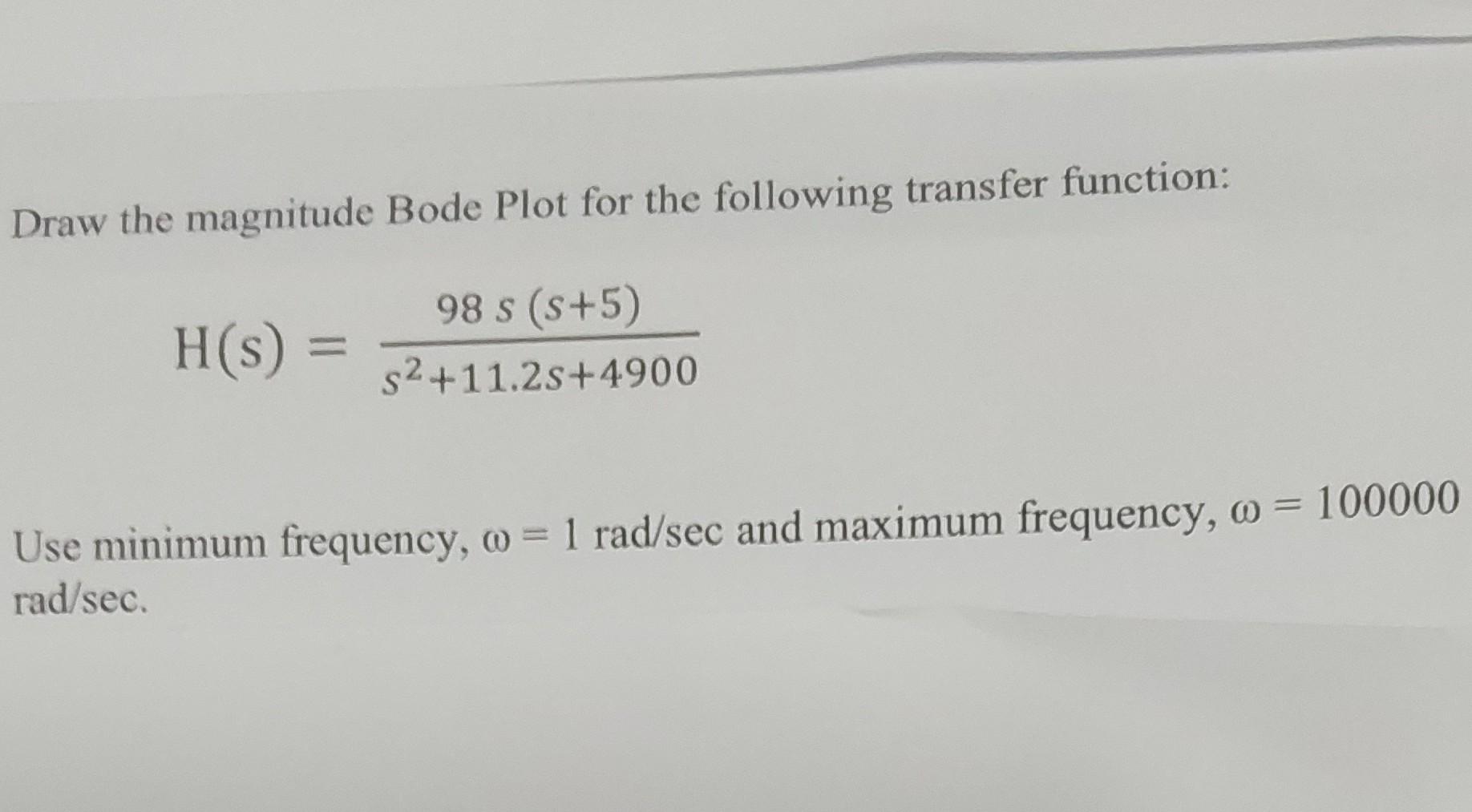 Solved Draw the magnitude Bode Plot for the following | Chegg.com