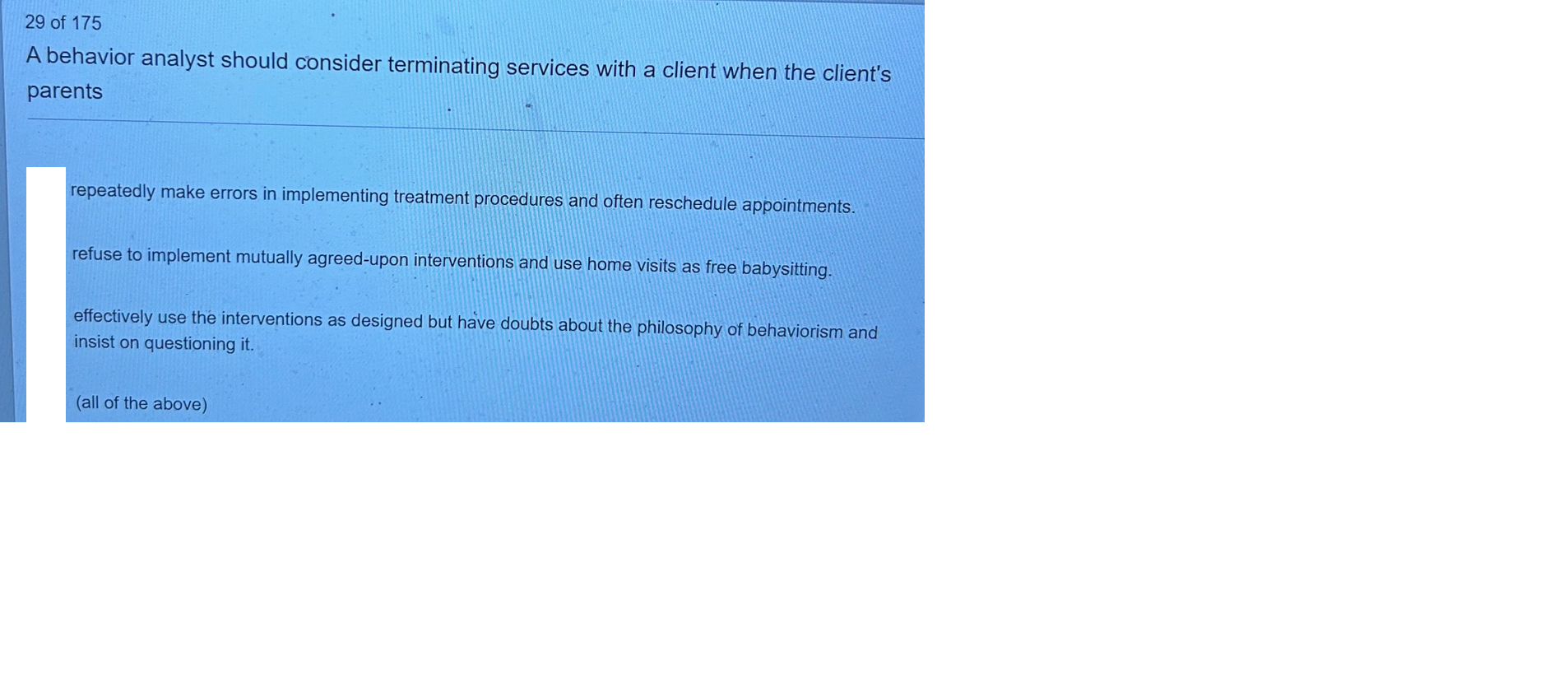 High Quality SOLUTION 29 ﻿of 175A behavior analyst should consider | Chegg.com