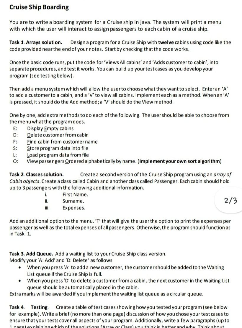 Solved Cruise Ship Boarding You are to write a boarding | Chegg.com