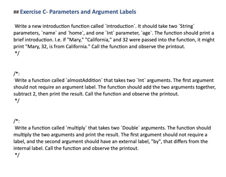 Solved ## Exercise C-Parameters and Argument Labels Write a | Chegg.com