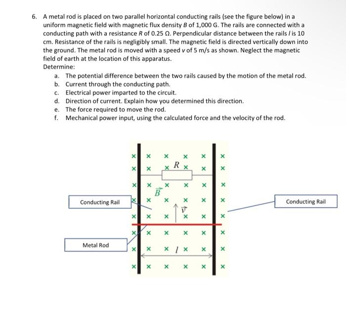 Solved 6. A metal rod is placed on two parallel horizontal | Chegg.com