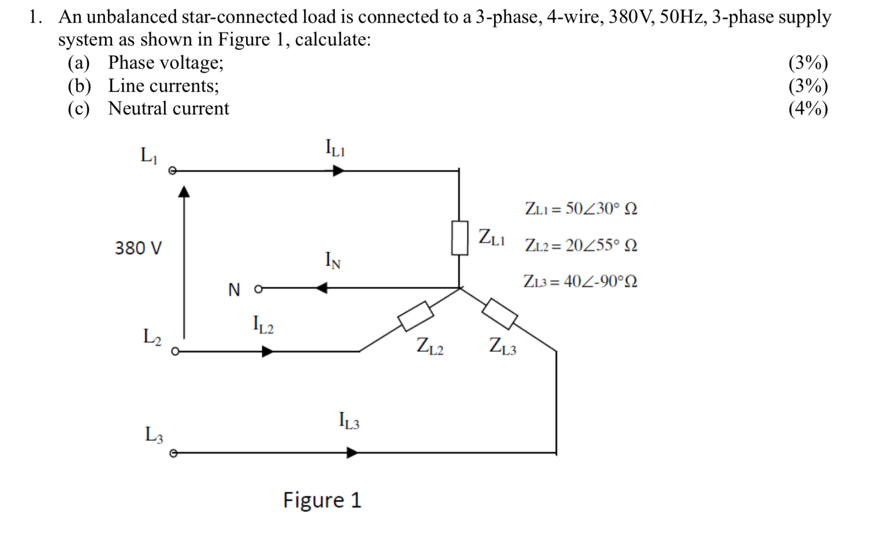 Solved An unbalanced star-connected load is connected to a | Chegg.com