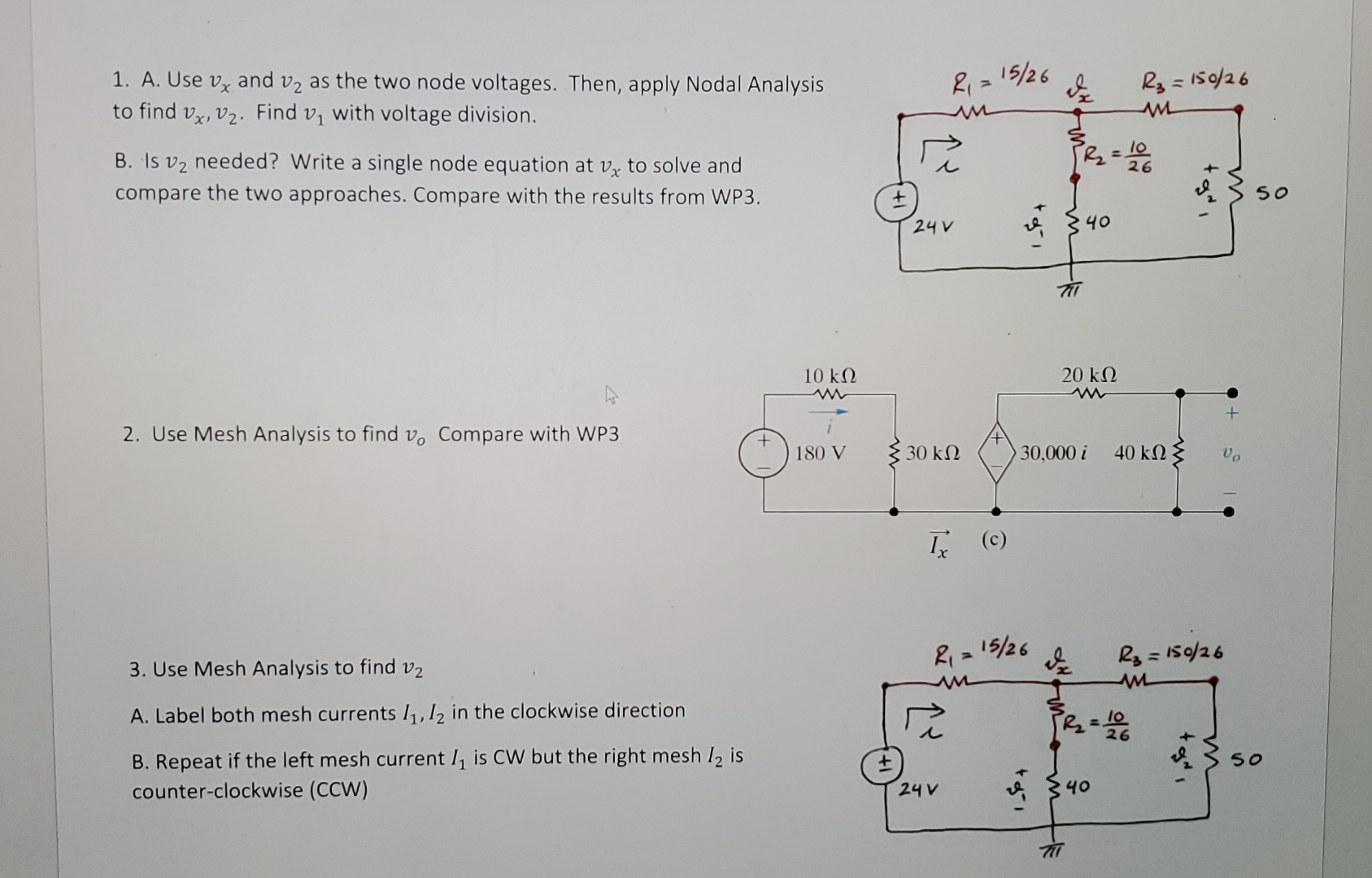 Solved A. ﻿Use vx ﻿and v2 ﻿as the two node voltages. Then, | Chegg.com