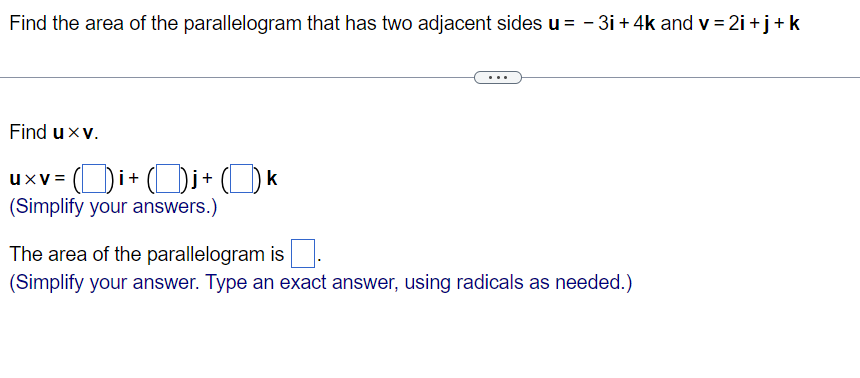 Solved Find the area of the parallelogram that has two | Chegg.com
