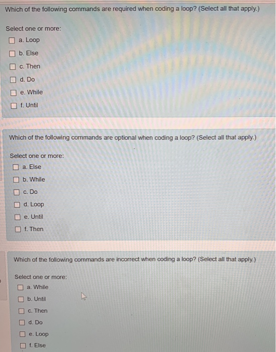Solved Which of the following commands are required when | Chegg.com