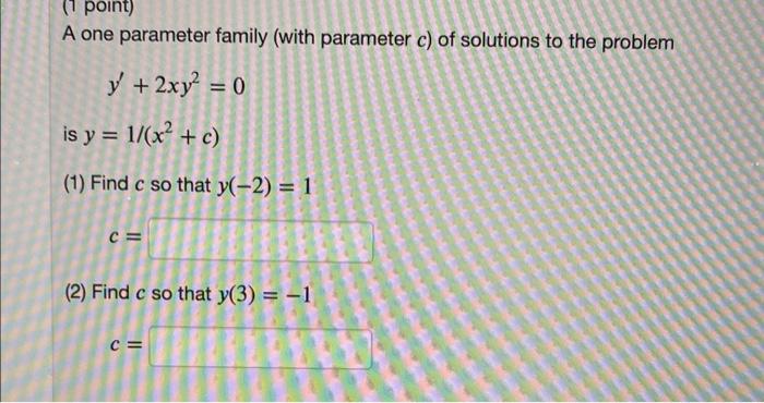 Solved A one parameter family (with parameter c ) of | Chegg.com