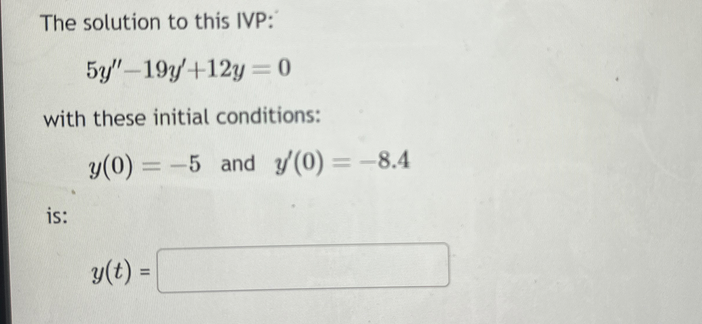 Solved The solution to this IVP:5y''-19y'+12y=0with these | Chegg.com