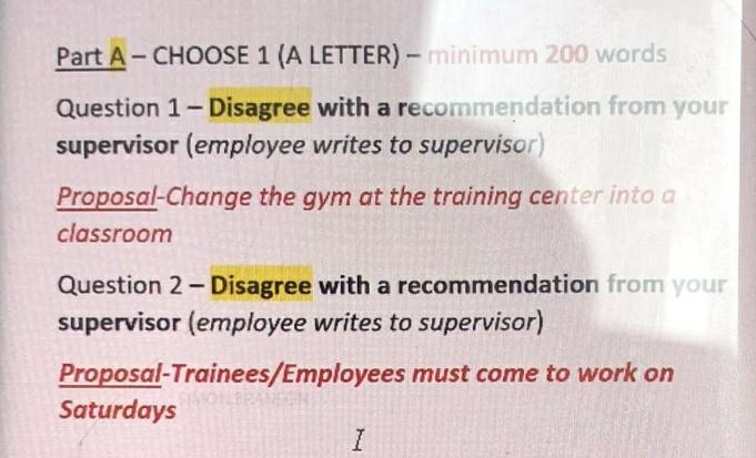 Solved Part A - CHOOSE 1 (A LETTER) - minimum 200 words | Chegg.com
