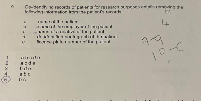 Solved 9 De-identifying records of patients for research | Chegg.com