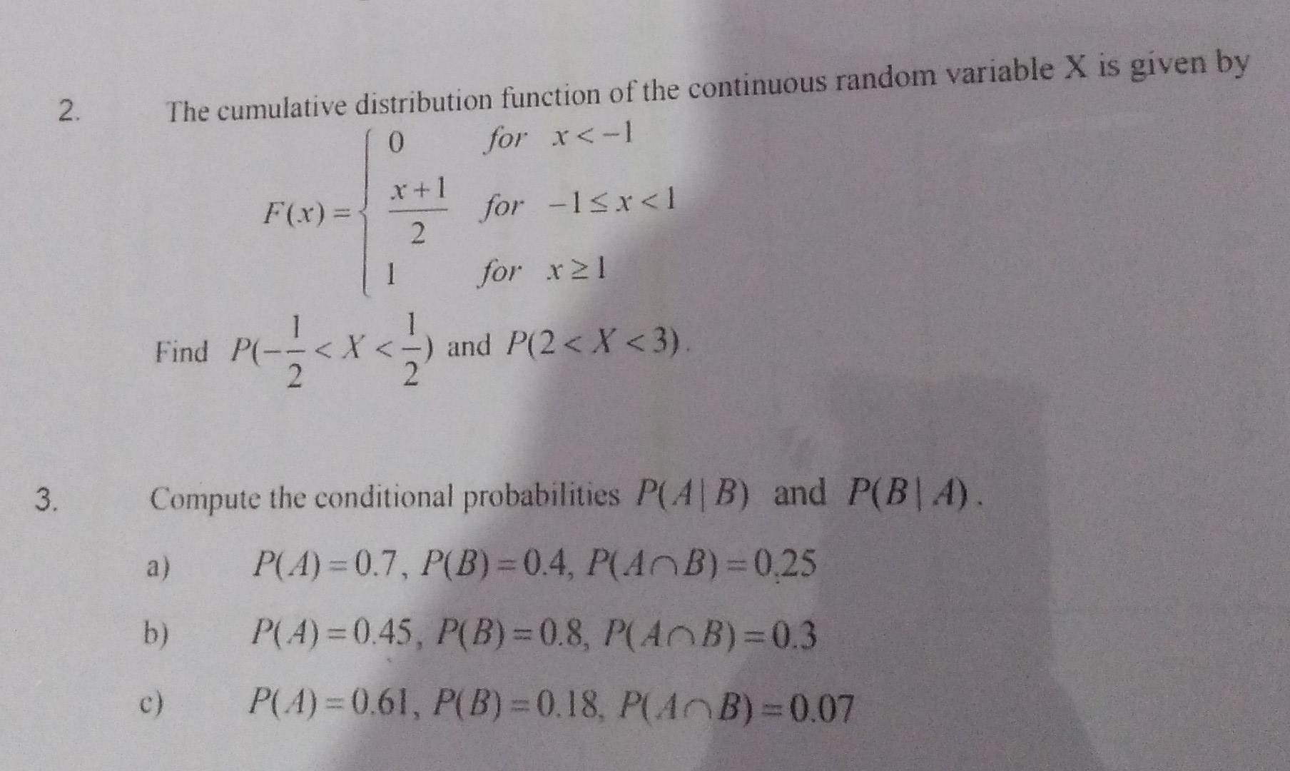 Solved 2. The cumulative distribution function of the | Chegg.com