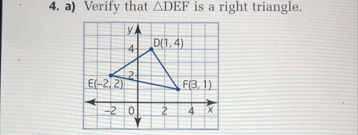 Solved 4. a) Verify that DEF is a right triangle. | Chegg.com