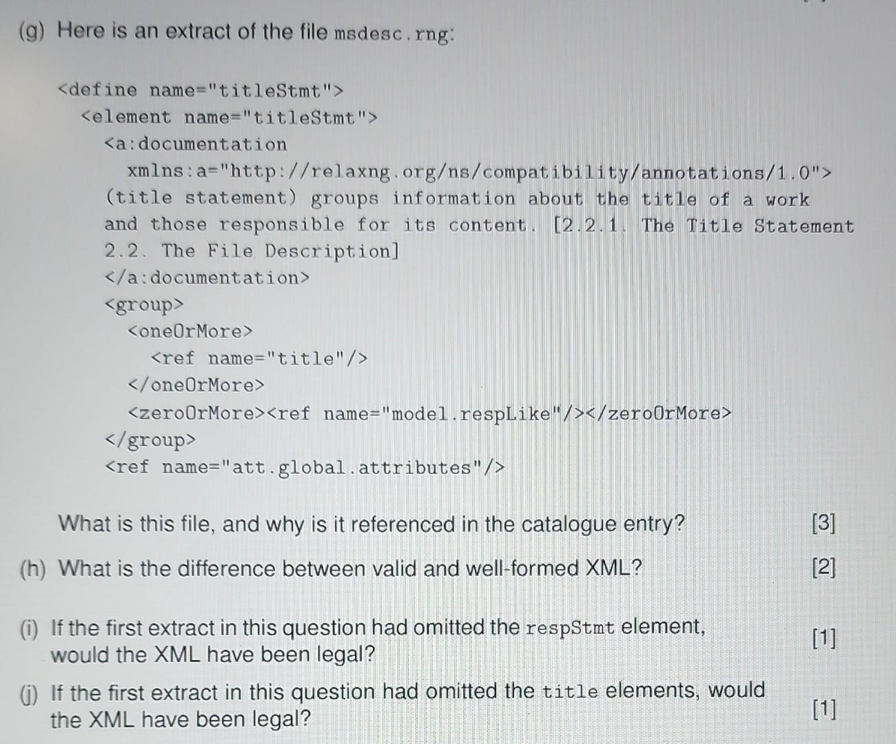 Solved g) Here is an extract of the file msdesc . rng: | Chegg.com