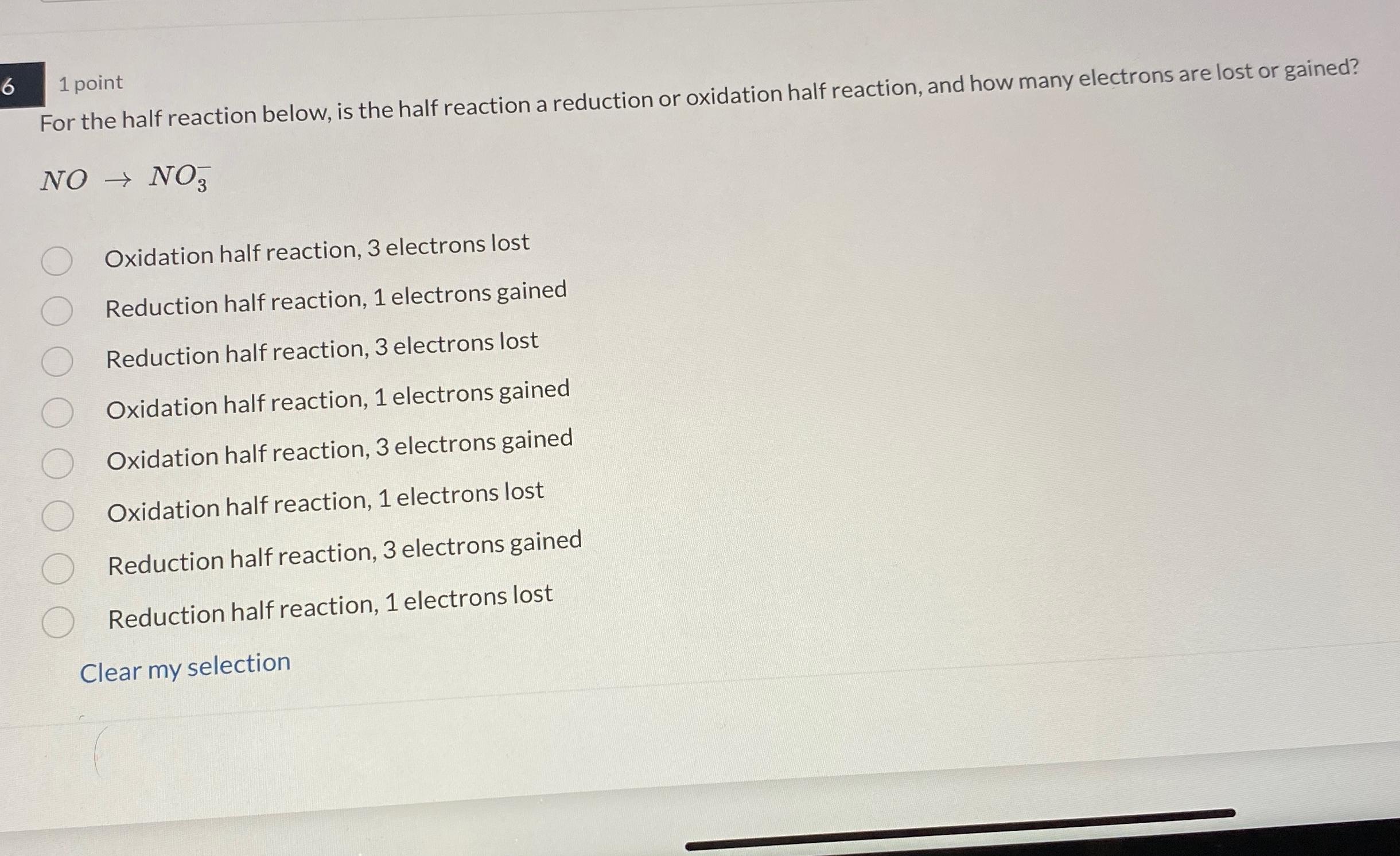 Solved 61 ﻿pointFor the half reaction below, is the half | Chegg.com