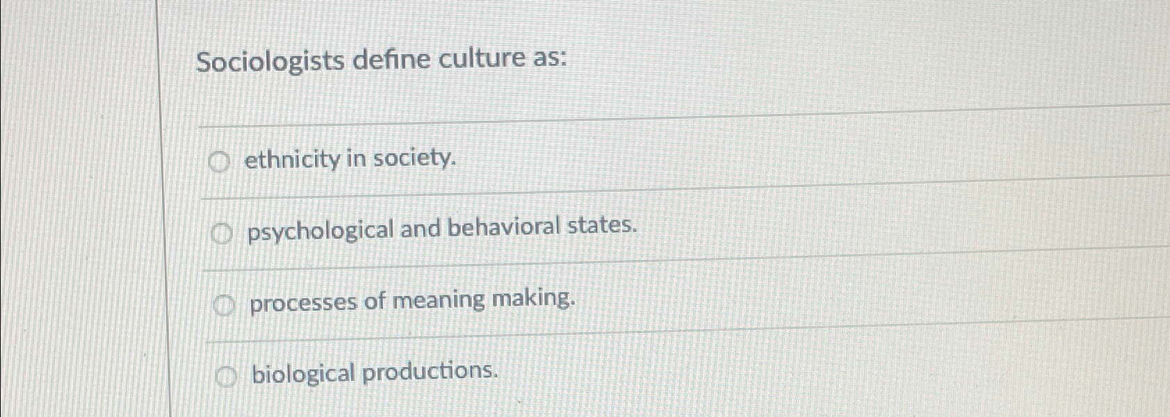 Solved Sociologists define culture as:q,ethnicity in | Chegg.com