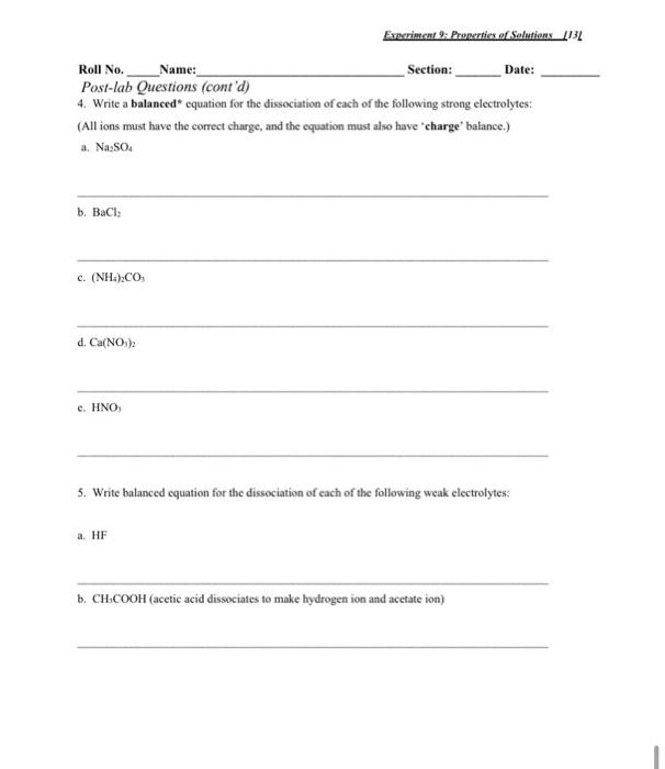Solved Experiment 9: Pronerties ef Salutians 113 Roll No. | Chegg.com
