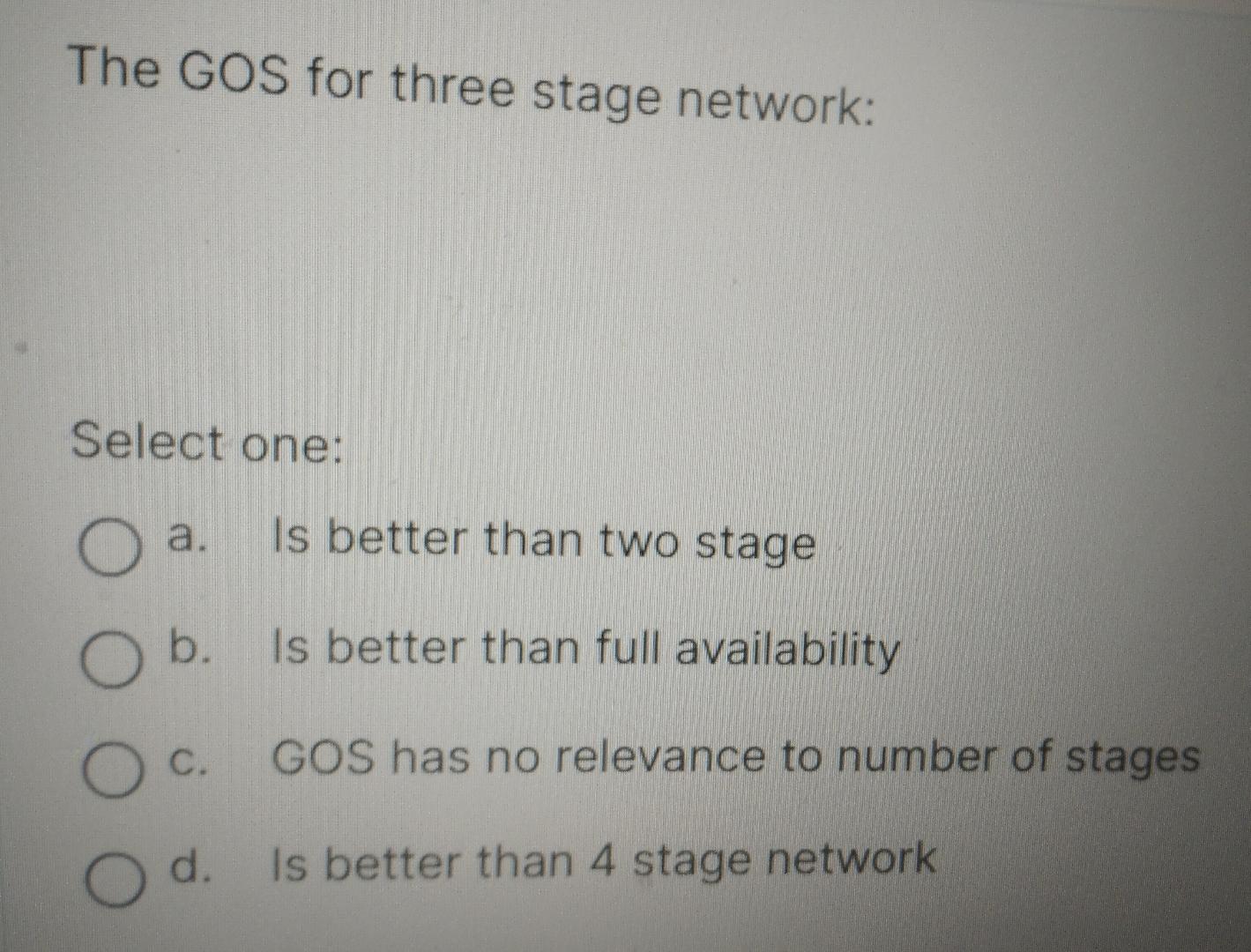 Solved The GOS for three stage network:Select one:a. ﻿Is | Chegg.com