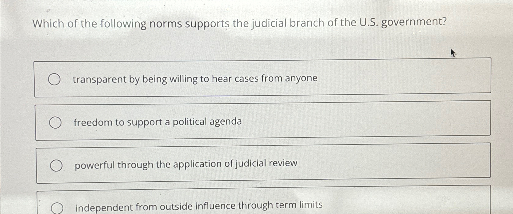Solved Which of the following norms supports the judicial | Chegg.com