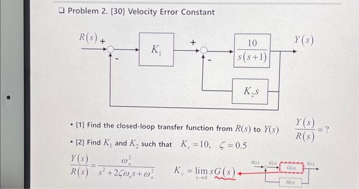 Solved Problem 2. [30] Velocity Error Constant - [1] Find | Chegg.com
