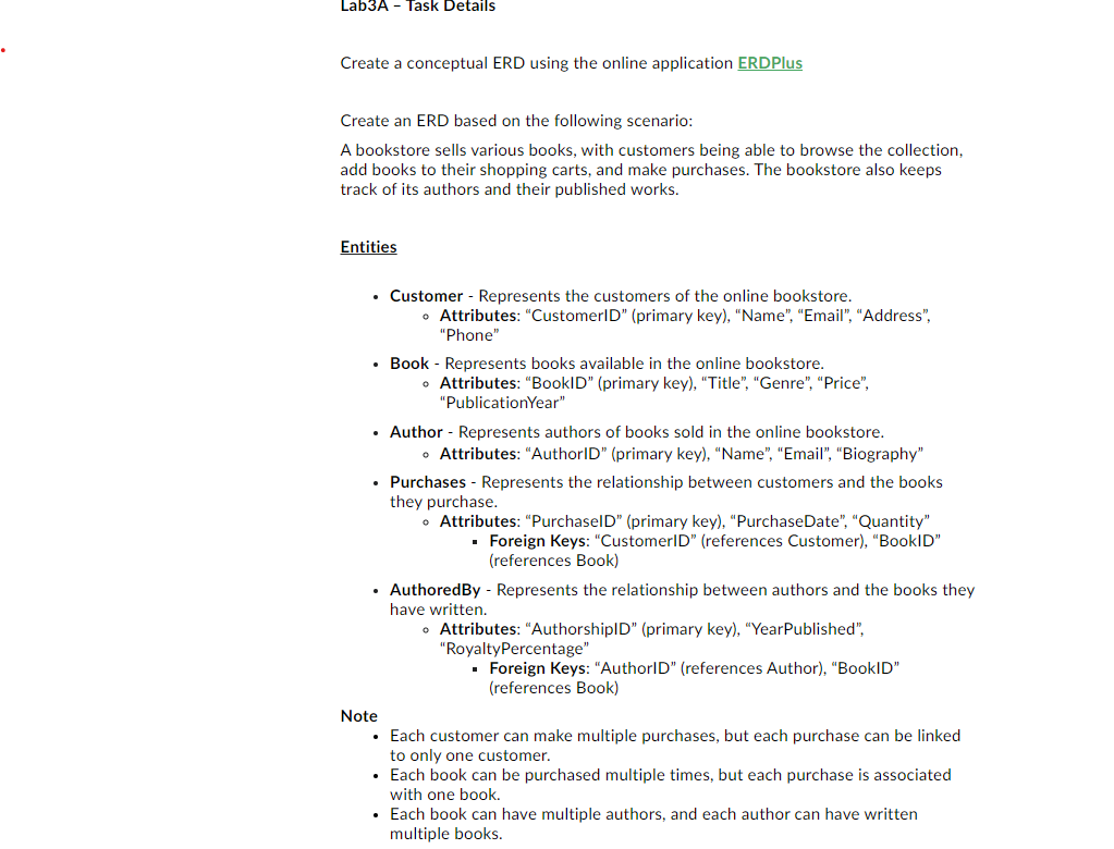 Solved Lab3A - ﻿Task DetailsCreate a conceptual ERD using | Chegg.com