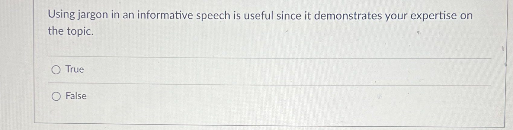 Solved Using jargon in an informative speech is useful since | Chegg.com
