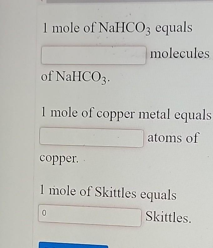 Solved 1 mole of NaHCO3 equals molecules of NaHCO3. 1 mole | Chegg.com